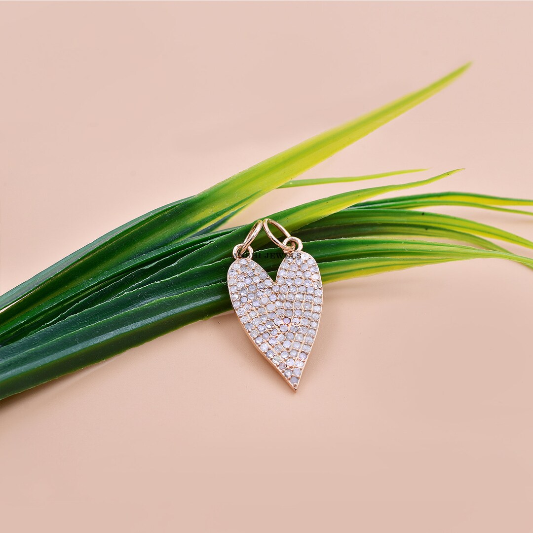 Pave Diamond Heart Charm, Woman Charm Pendant, 14K Rose Gold Plated ...
