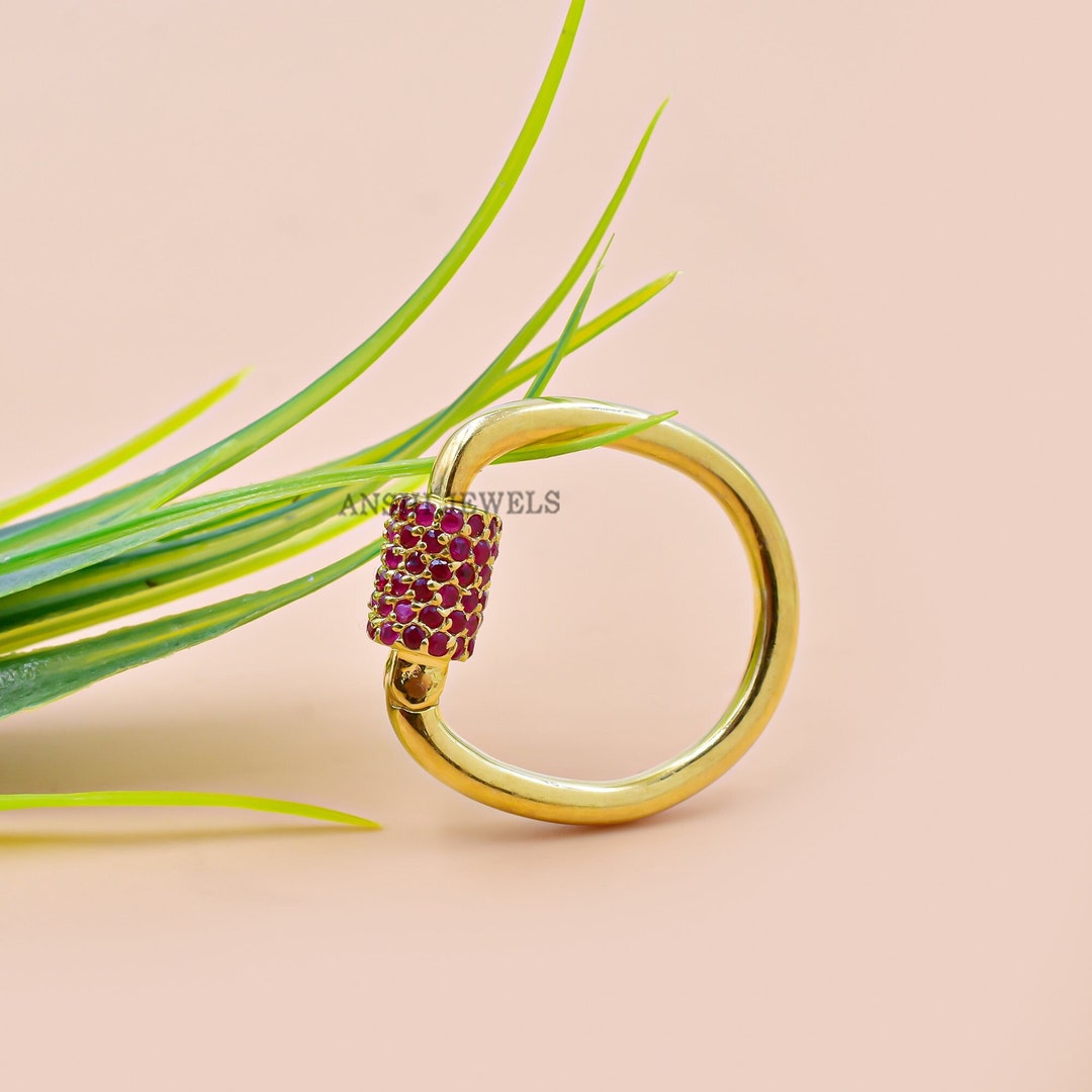 14K Yellow Gold Plated Ruby Trundle Lock, Plain Silver Trundle Holder ...