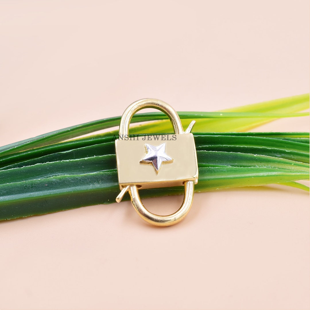 14K Gold Vermeil Star Padlock, Double Side Openable Padlock, Silver ...