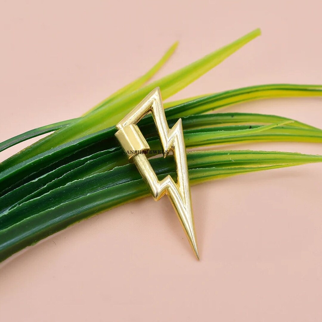 14K Yellow Gold Lightning Bolt Lock Plain Lightning Bolt Carabiner Lock ...