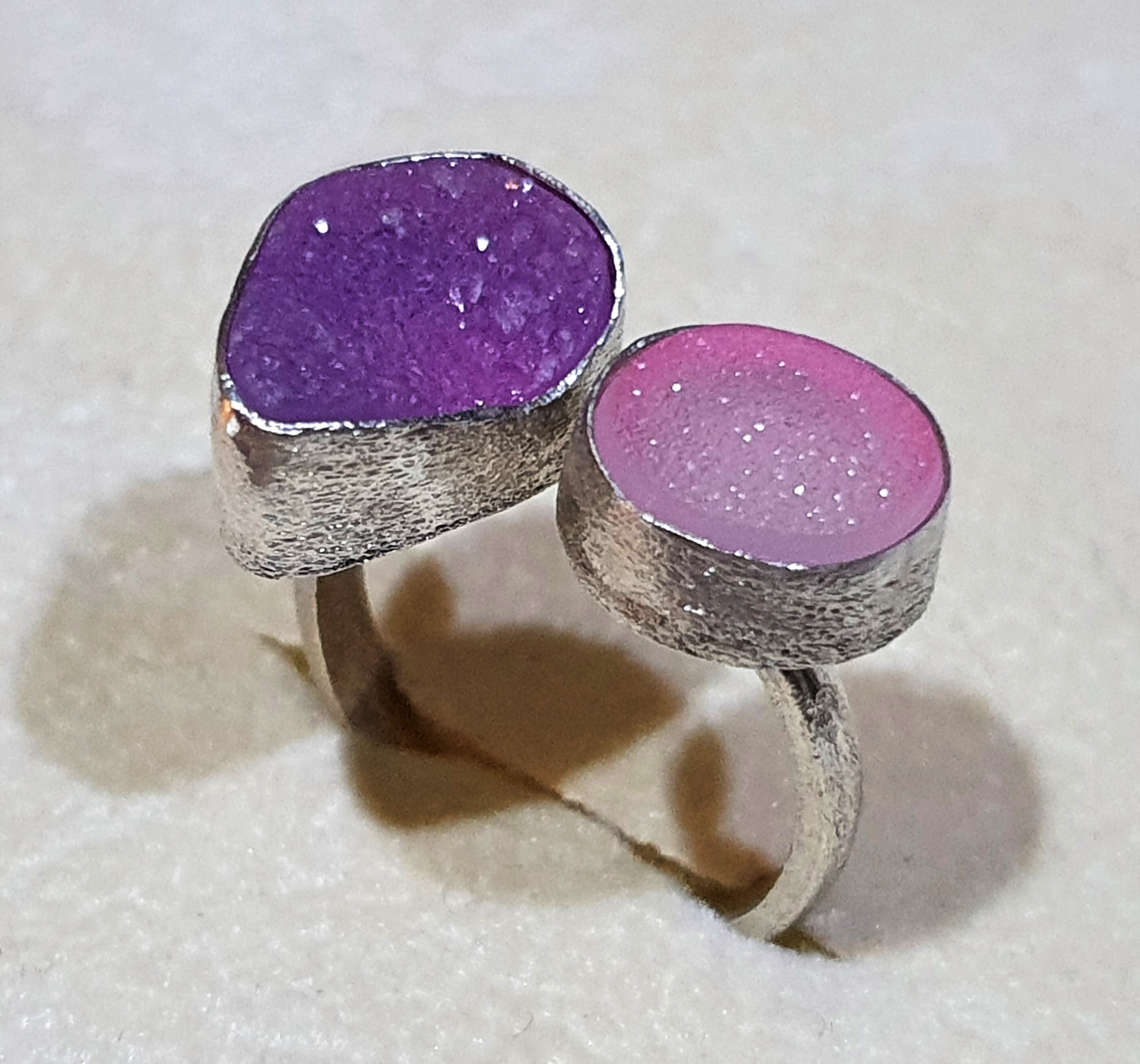 Drusy, drusa, corteza, corteza, anillo hecho a mano, anillo de piedra ...