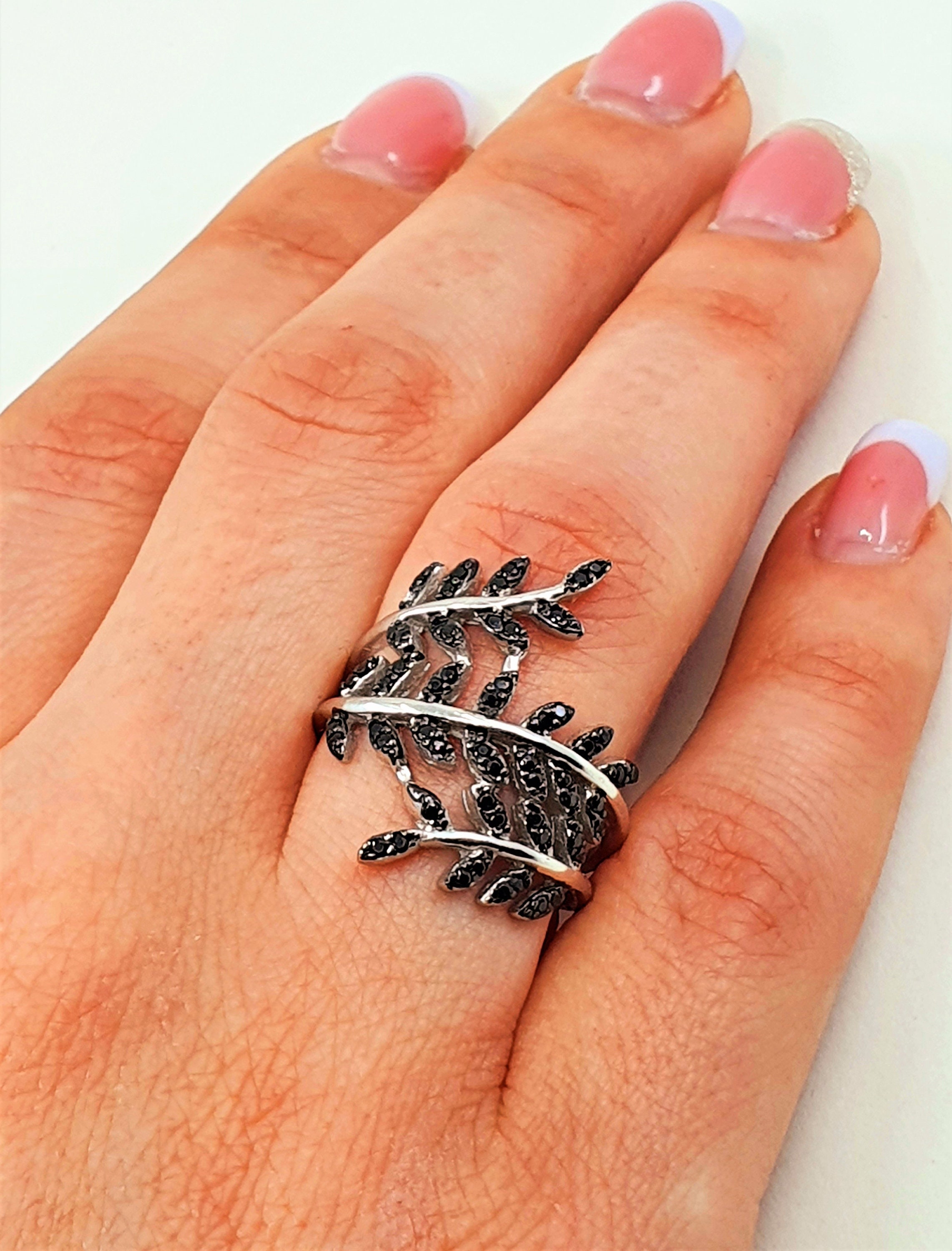 Beautiful, Shining, Handmade, Branch, Ring, Black, Cubic Zirconia ...