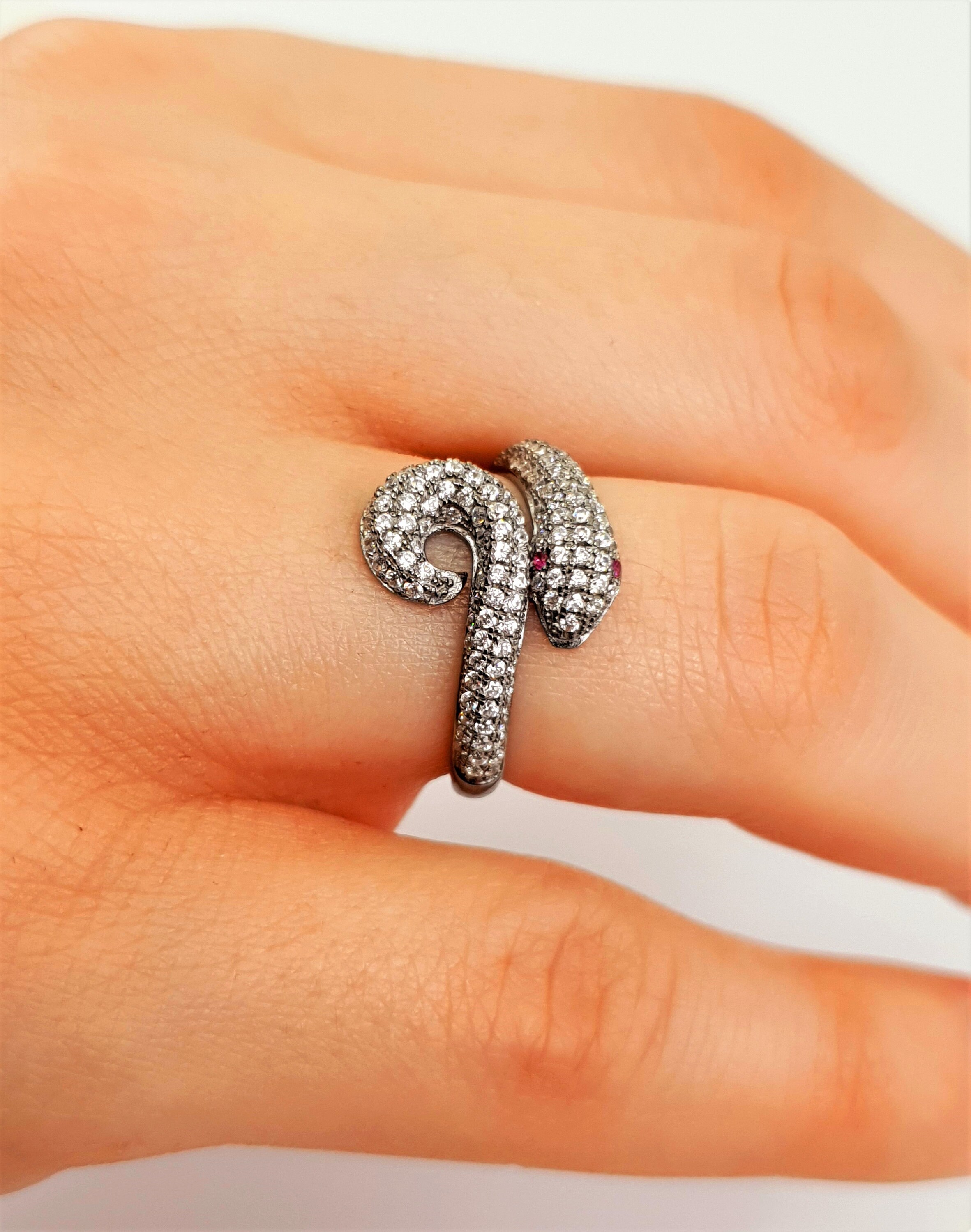 Beautiful, Black, Snake, Handmade, Ring, White, and Red, Cubic Zirconia ...