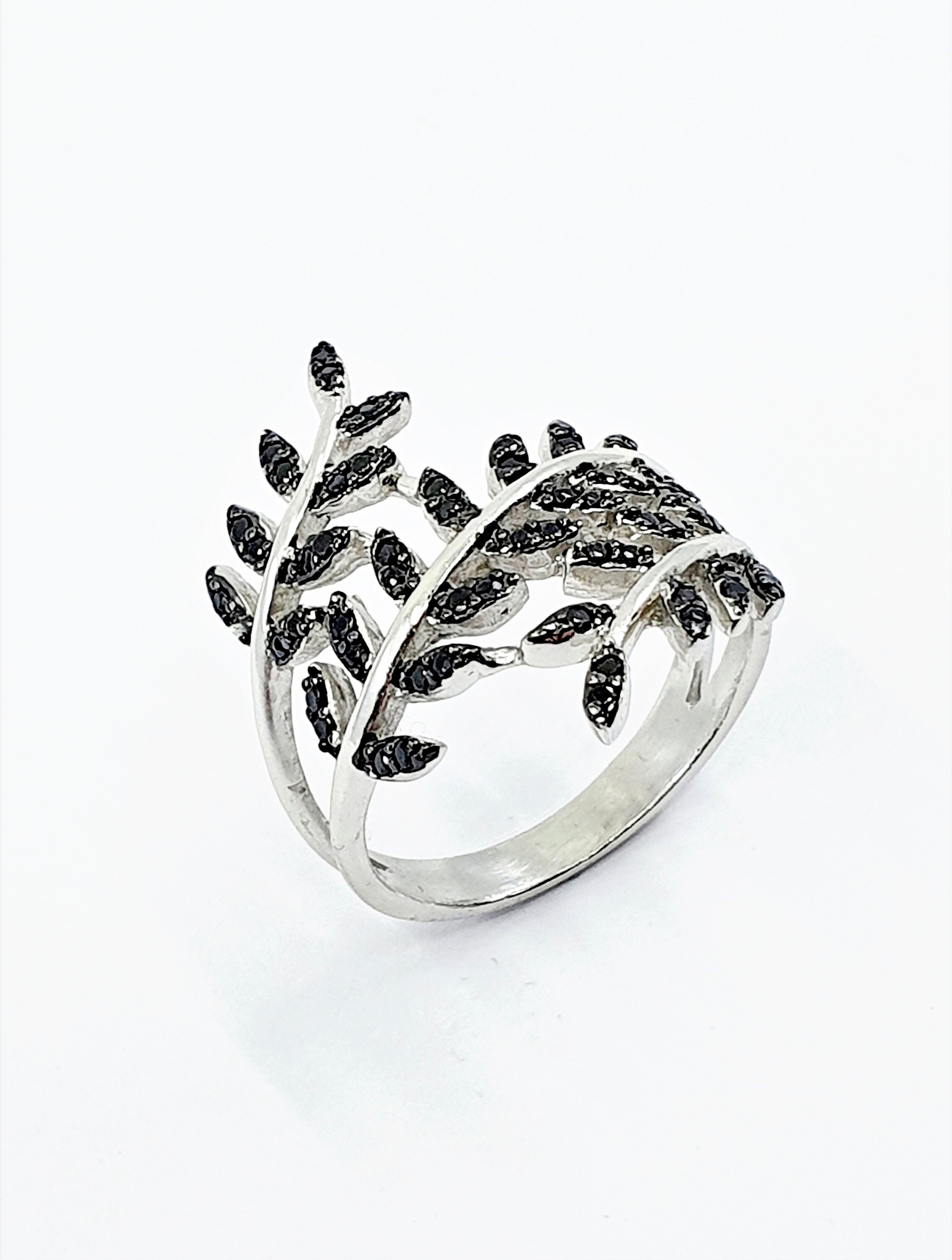 Beautiful, Shining, Handmade, Branch, Ring, Black, Cubic Zirconia ...