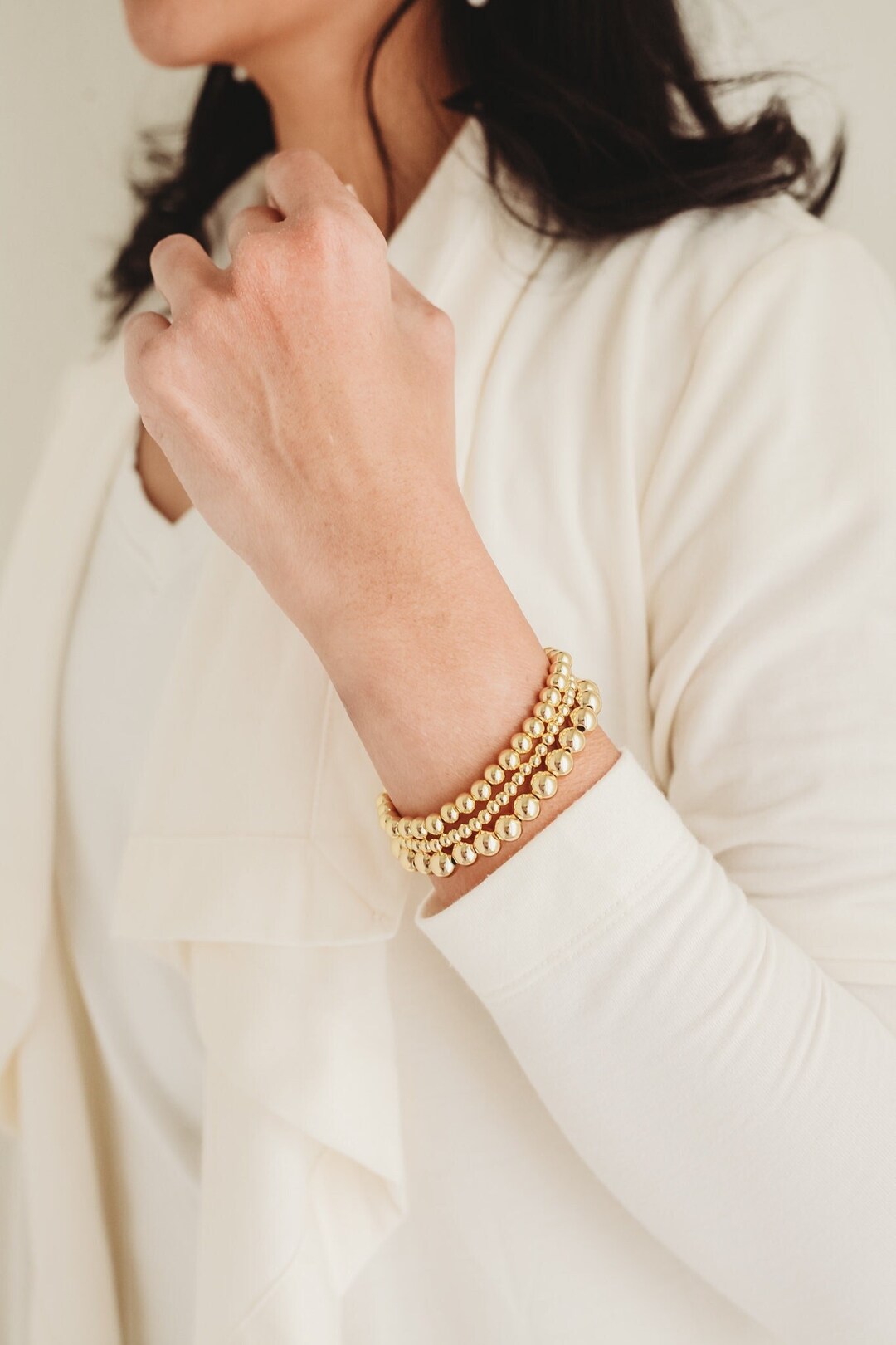 Gold Filled Beaded Bracelet Stack Gold Bracelet Stack Set Gold Ball ...