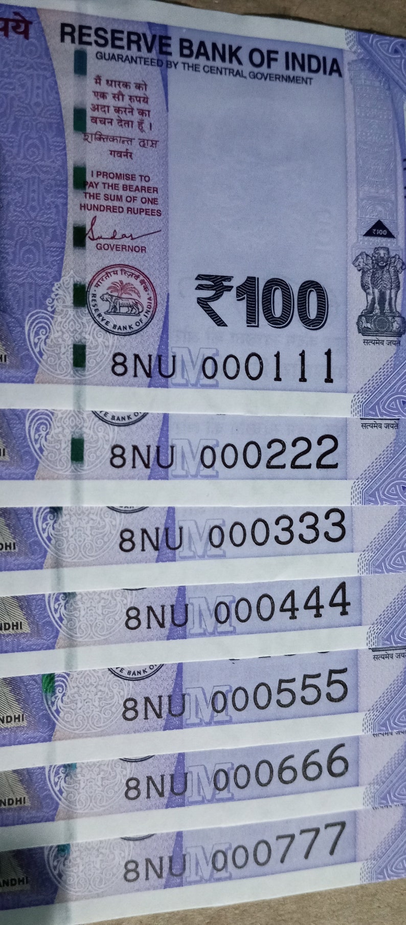 Indian 100 Rupees Triple Right Fancy Numbers 000111-000777 Gem ...