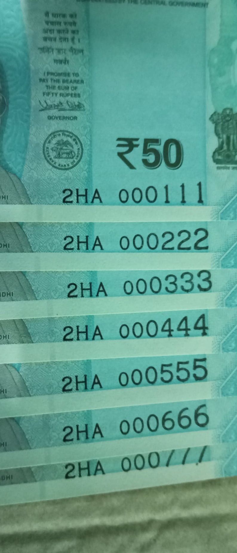 Indian 50 Rupees Triple Right Fancy Numbers 000111-000777 Gem ...