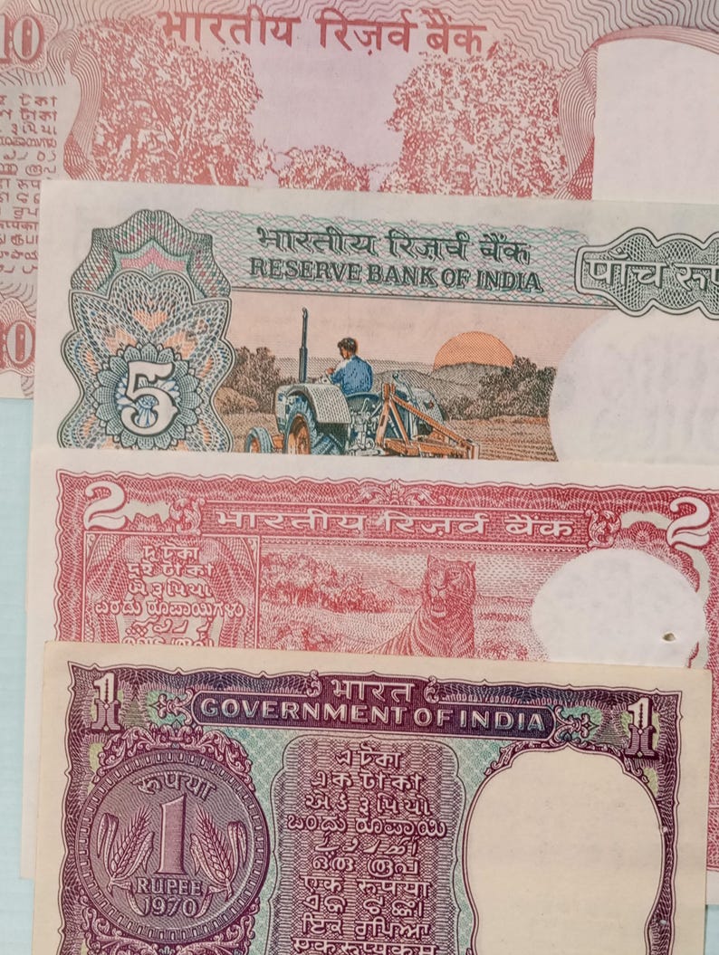 Rare Vintage Indian Banknotes | UNC, Agriculture, Tiger, Coin (set of 6 ...