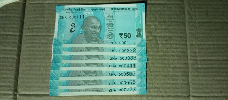 Indian 50 Rupees Triple Right Fancy Numbers 000111-000777 Gem ...