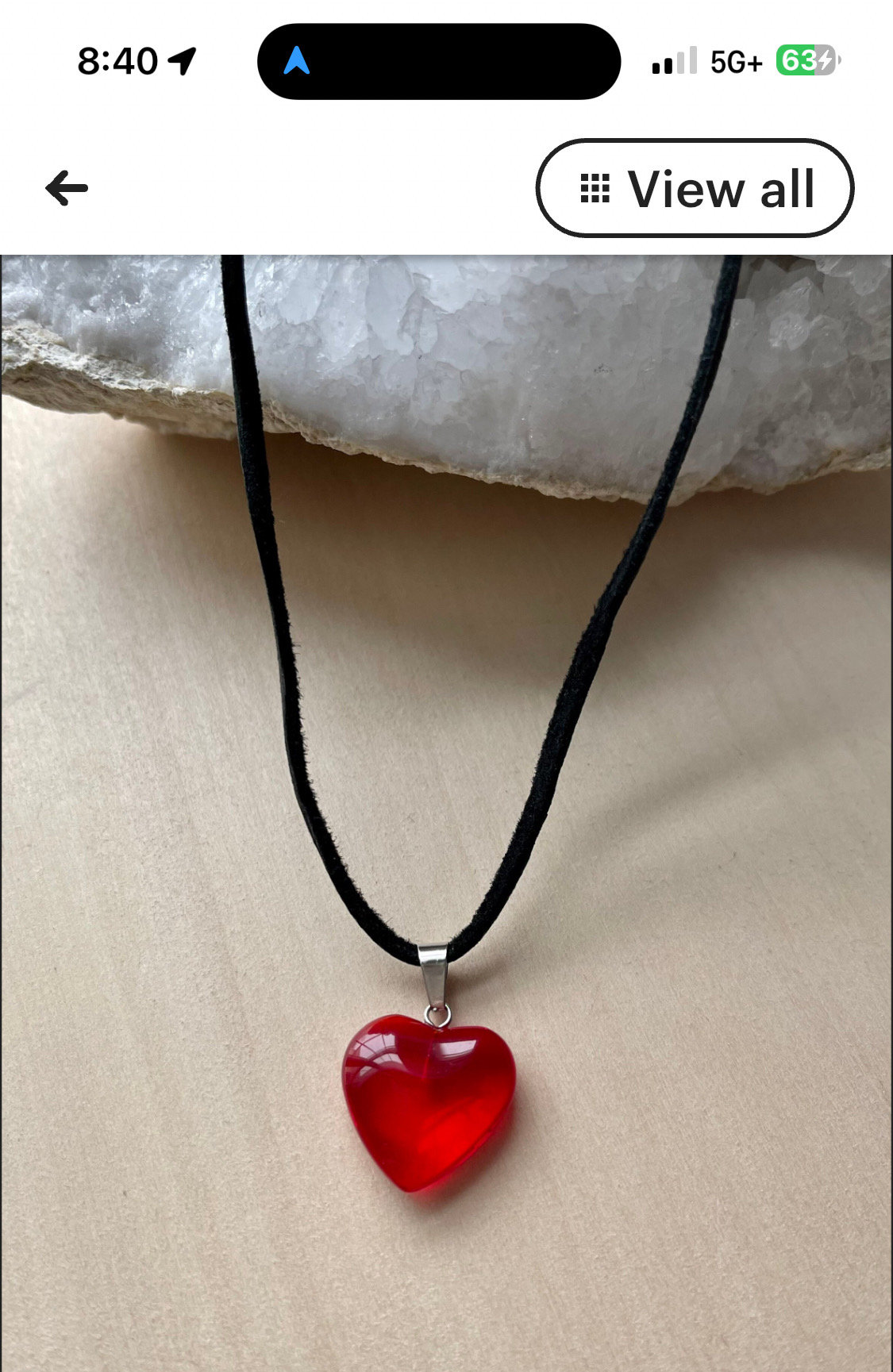 Glass Heart Small Necklace Suede Heart Necklace Choker Gift for Her ...