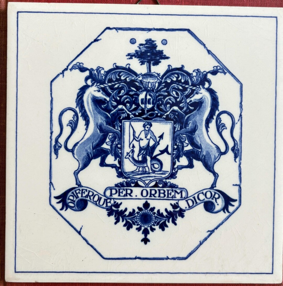 Vintage Delft Holland Rotterdam Coat of Arms Tile • Blue & White Dutch ...