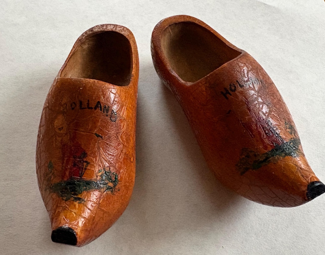 Aged Vintage Miniature Wooden Clogs Pair • Hand-painted Dutch Holland ...