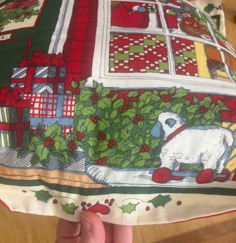 Handmade Christmas Throw Pillow •susan Winget Fabric, Santa Shop Scene ...