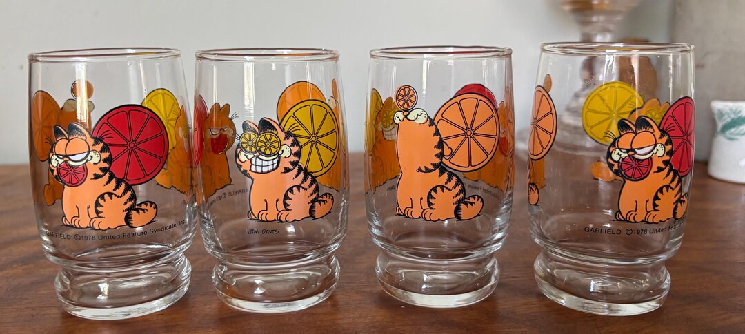 Vintage Set of 4 Garfield Juice Glasses Anchor Hocking 4 Height - Etsy