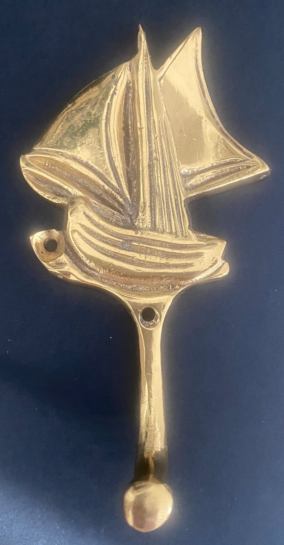 Aged Brass Sailboat/ship Hook - Vintage Nautical Wall Hook Decor - Etsy