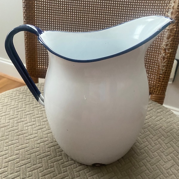 White Enamel Pitcher - Etsy