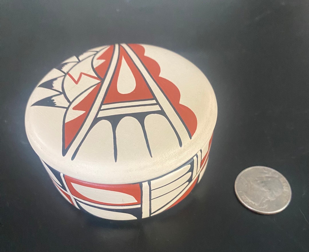Vintage Jemez Pueblo Pottery Small Round Trinket Bowl Dish Lidded ...