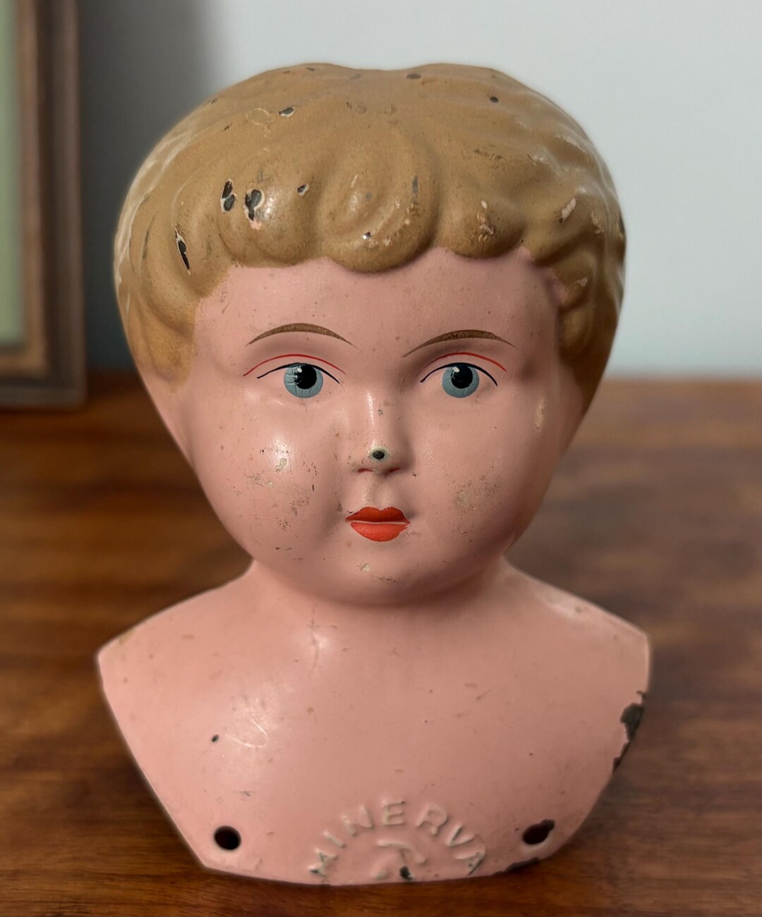 Antique Minerva Tin Doll Head Size 2 • German Doll Part • Blonde Hair ...