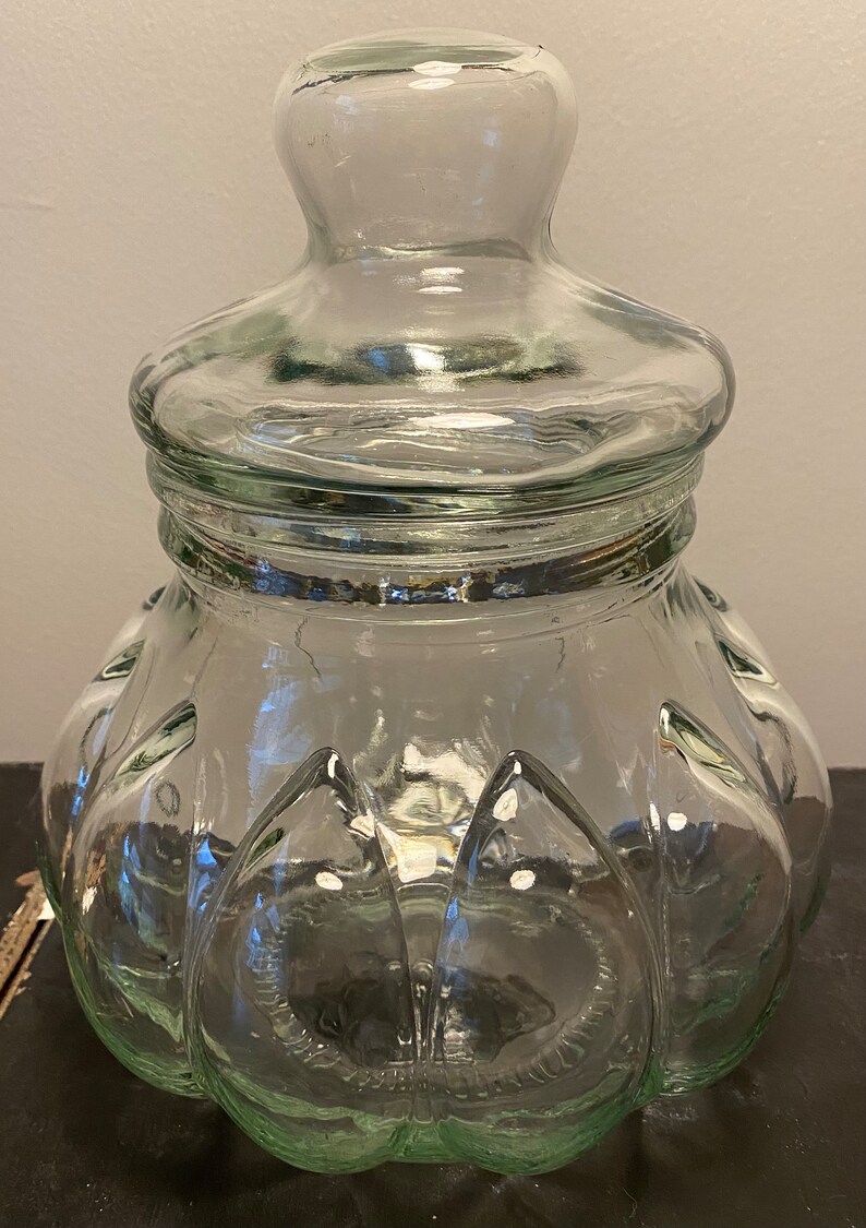Vintage Large Swirled Green Tinted Clear Glass Apothecary Jar Canister ...
