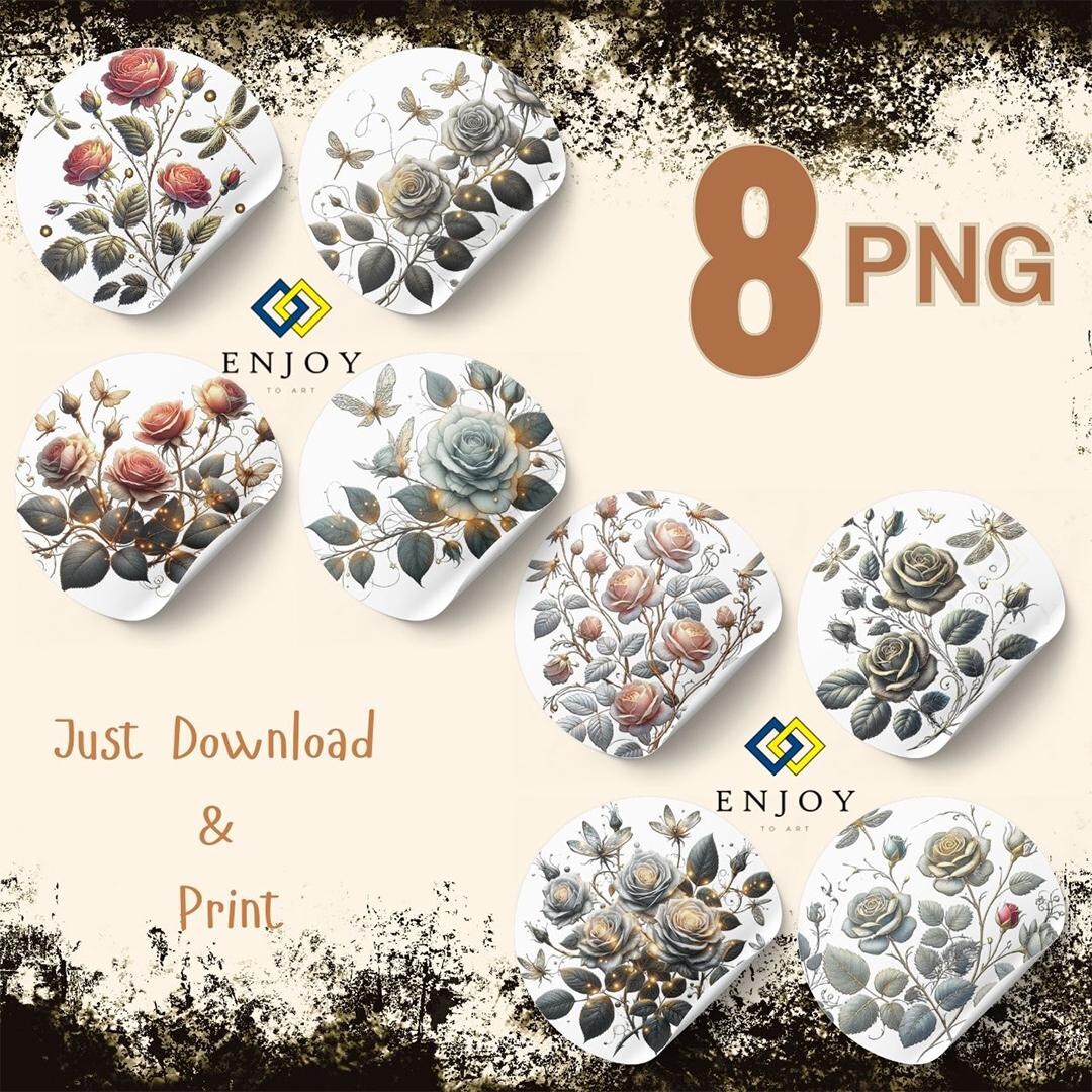 Gold Rose Clipart, Vintage Rose, Botanical Illustration, Floral Design ...