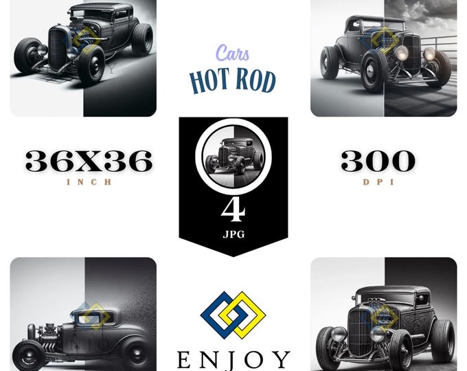 Vintage Hot Rod Digital Art - Black and White Classic Hot Rod Digital Download - High-resolution ...
