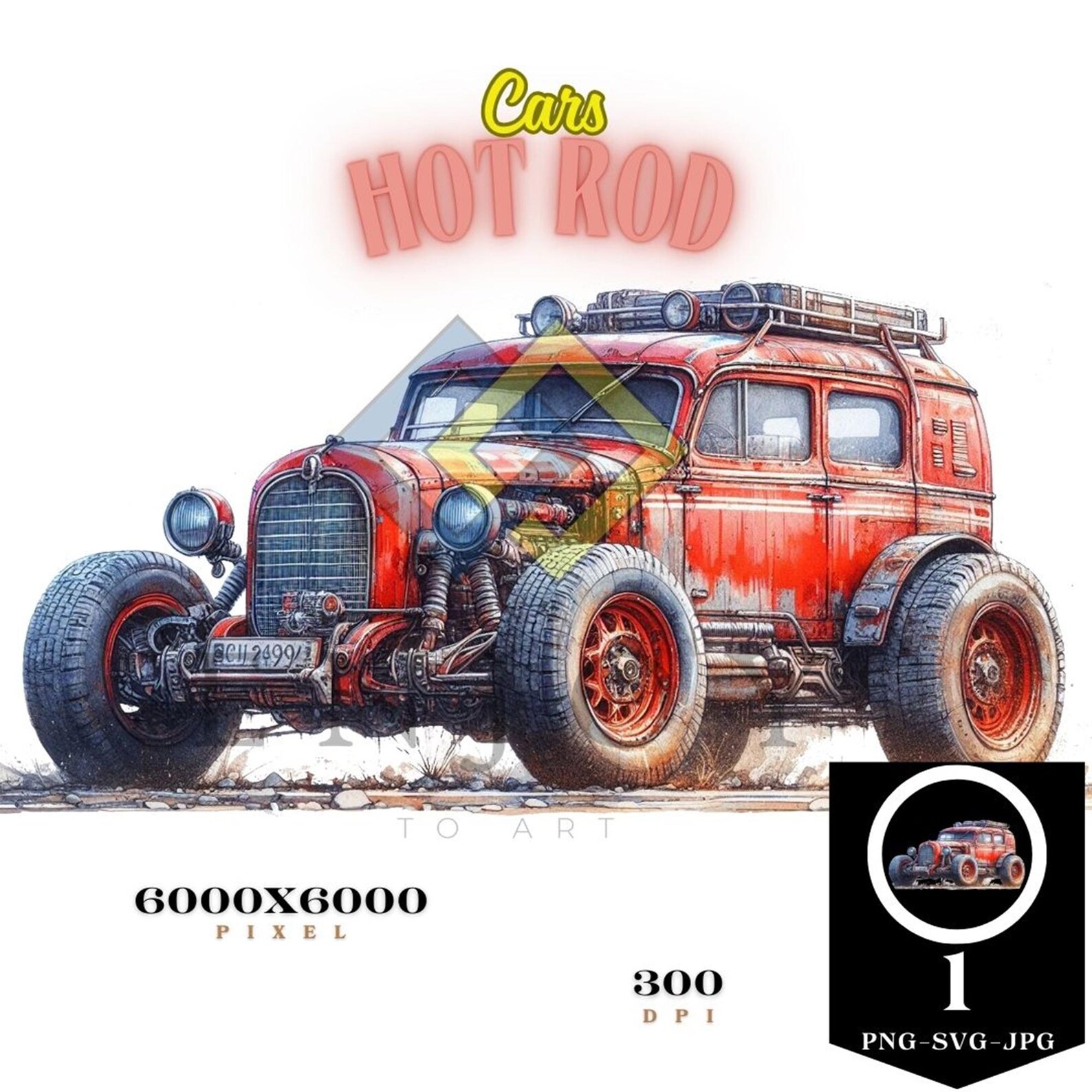 Retro Hot Rod Car Watercolor Print - Classic Car Wall Art - Retro Hot ...