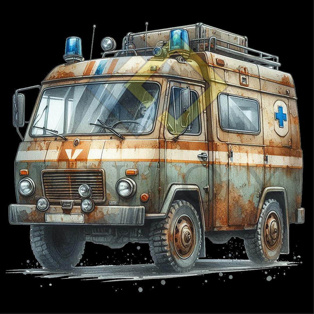 Vintage Rusty Ambulance Watercolor Clipart Retro Medical Vehicle ...