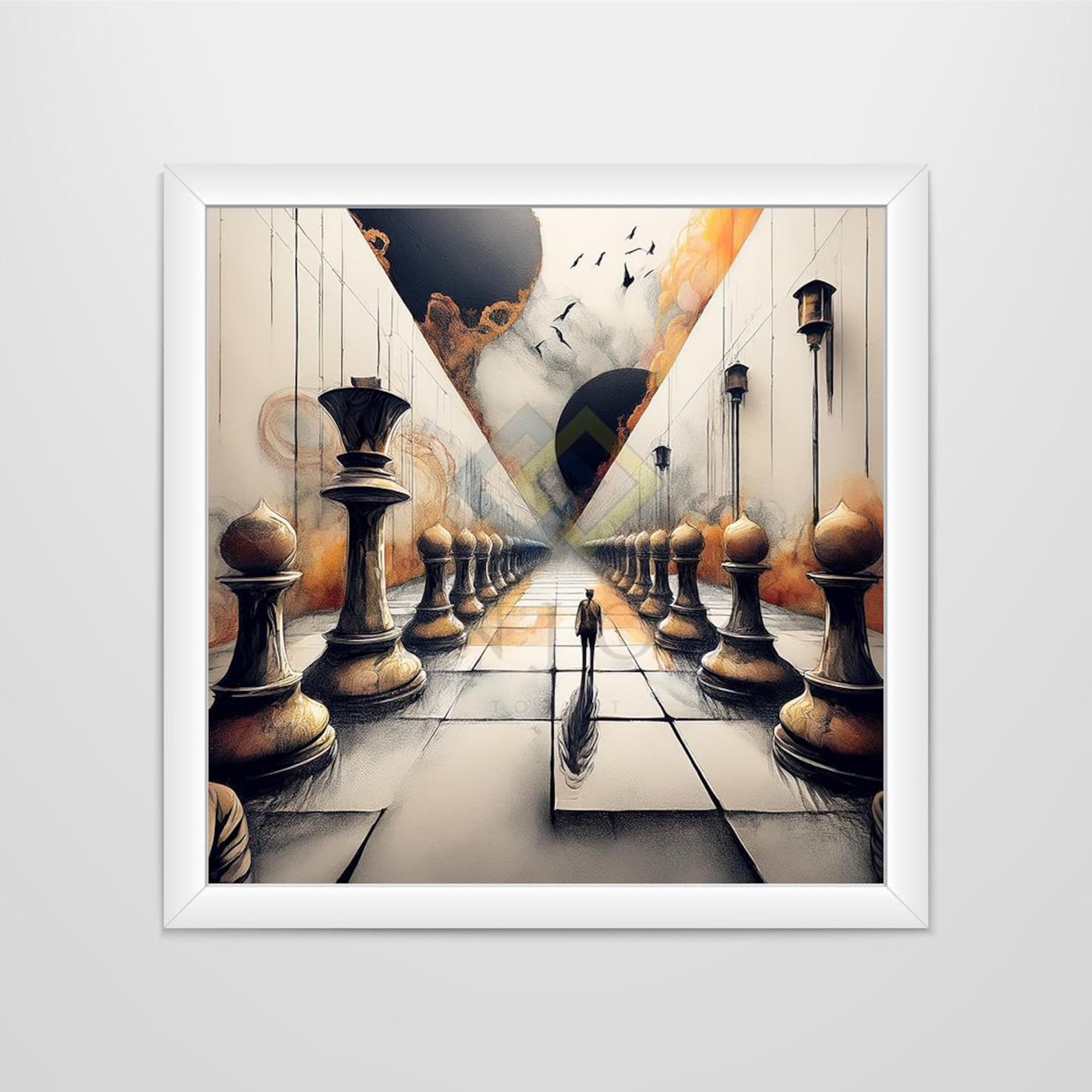 Surreal Chess Art Print | Abstract Chess Board Wall Decor | Fantasy ...