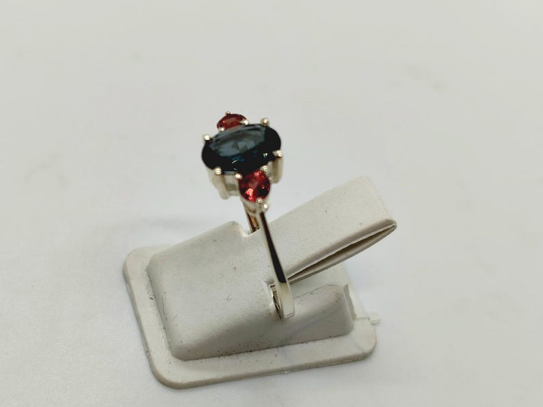London Blue Topaz Ring 925 Sterling Silver,garnet Accent Ring, Oval ...