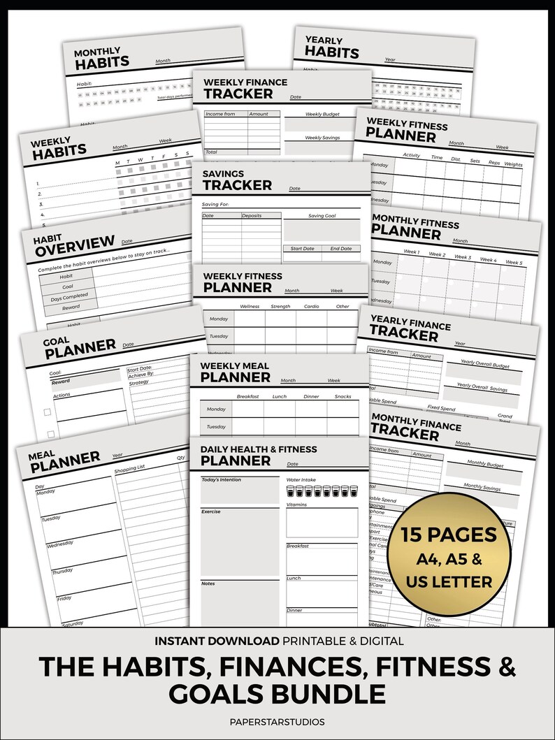 Habit, Finance, Fitness & Goal Tracker Bundle (digital Planner) - Etsy