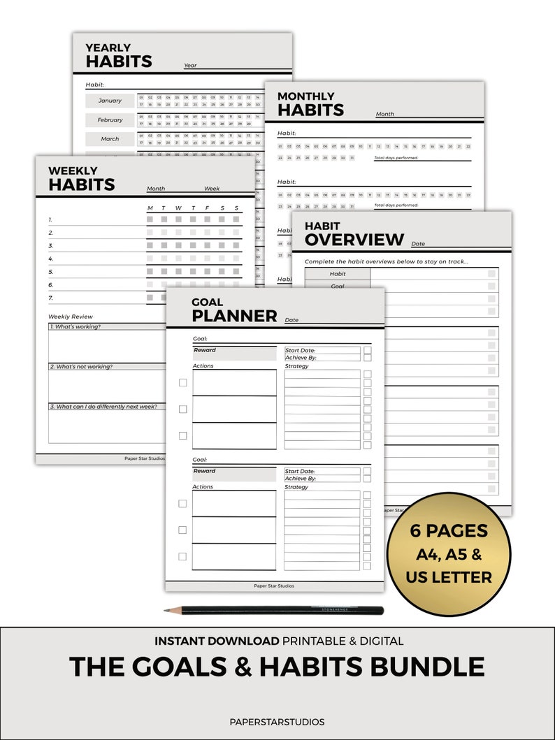 Habits and Goals Tracker Printable, Habit Planner, Habit Tracker, Goal ...