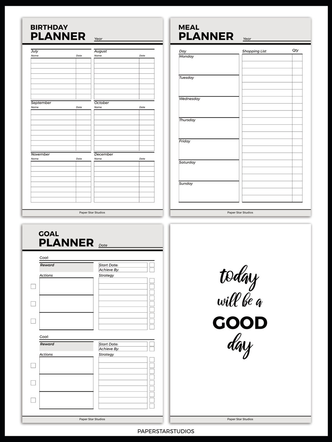 Printable Daily Weekly Monthly Planner Set: Undated Organizer (A4/A5/US ...