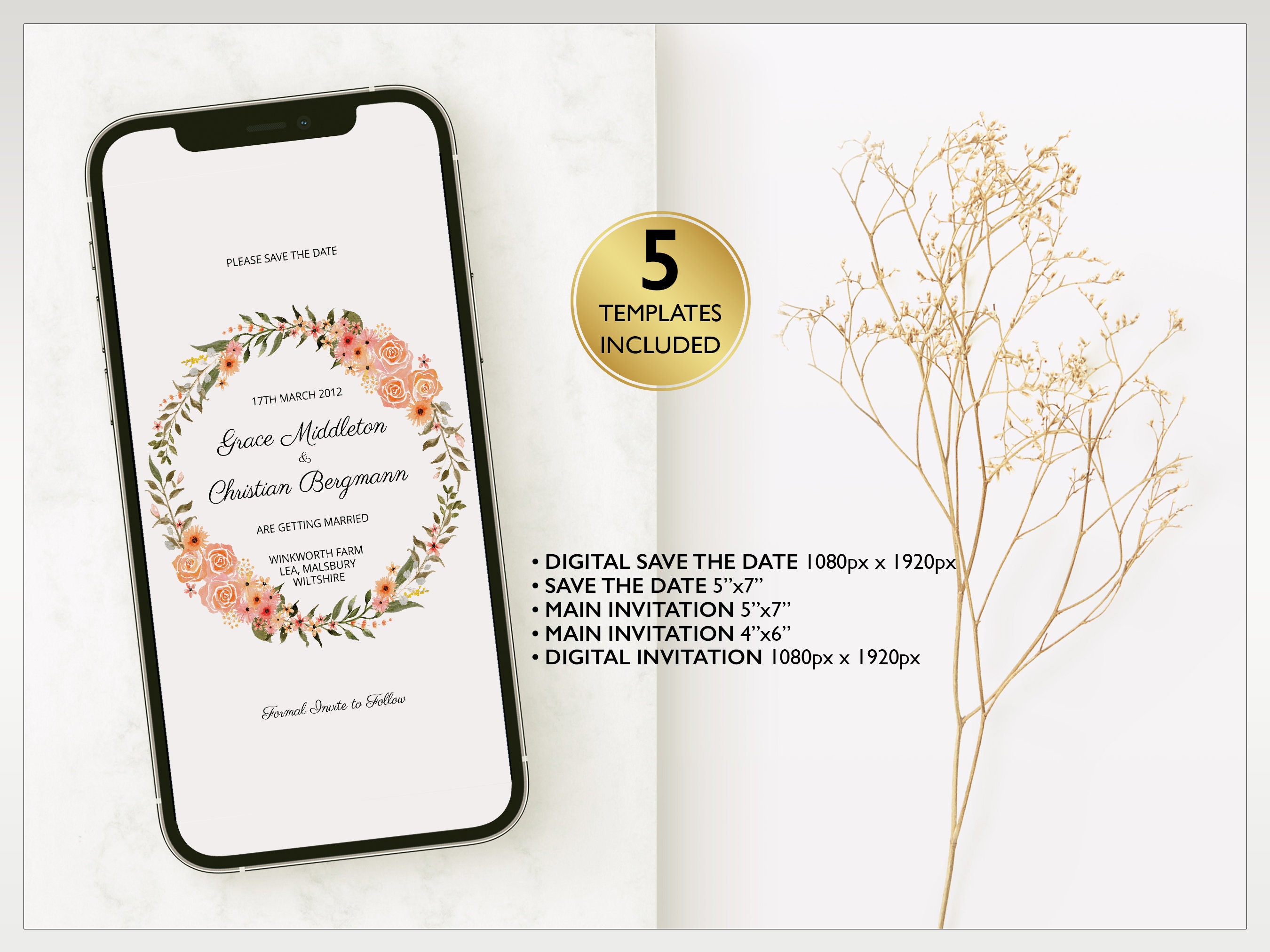 RUSTIC Editable Wedding Invitation, Invitation Template, Wedding ...