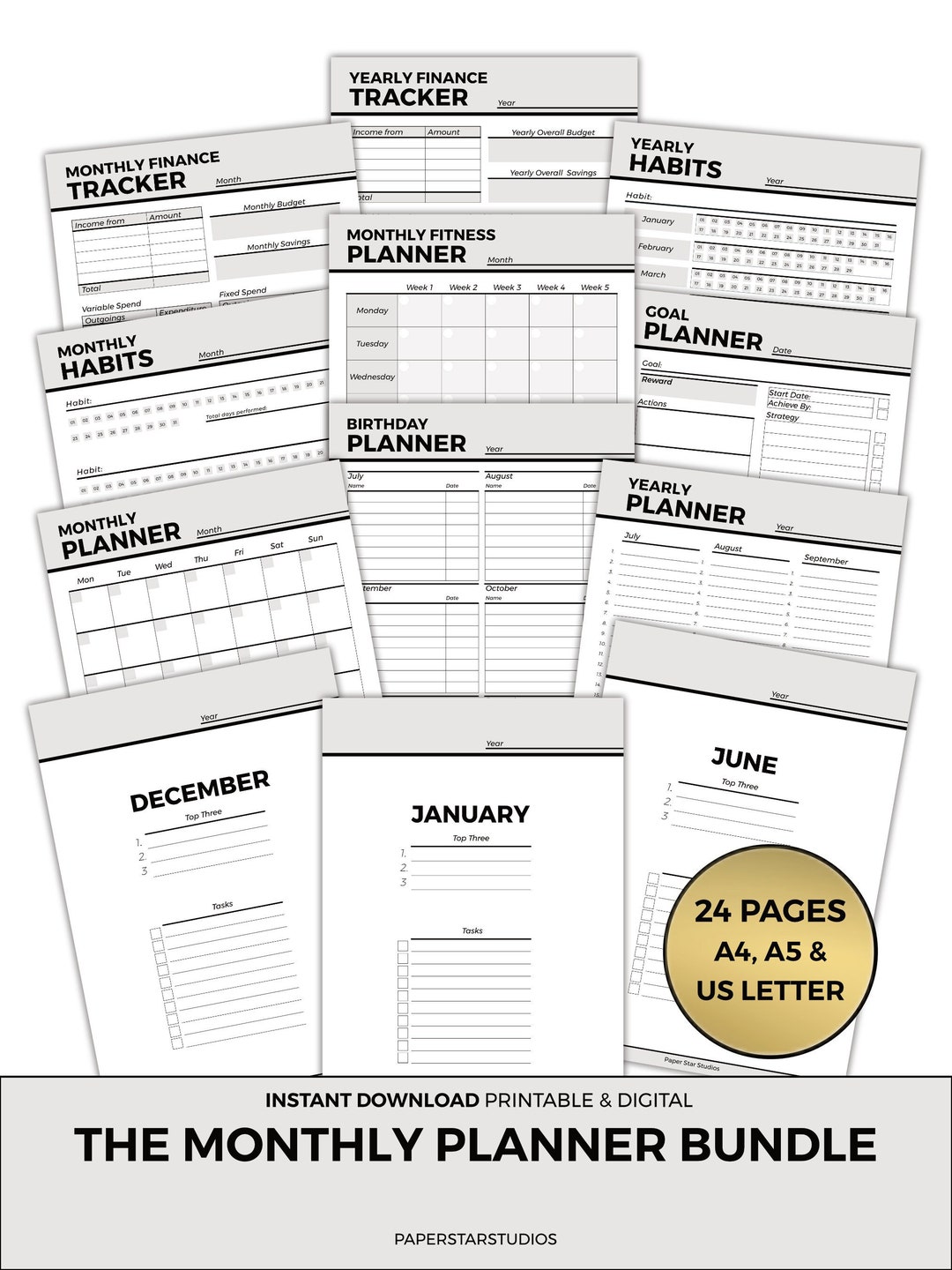 Monthly Planner Printable, Monthly Printable Planner, Monthly Printable ...