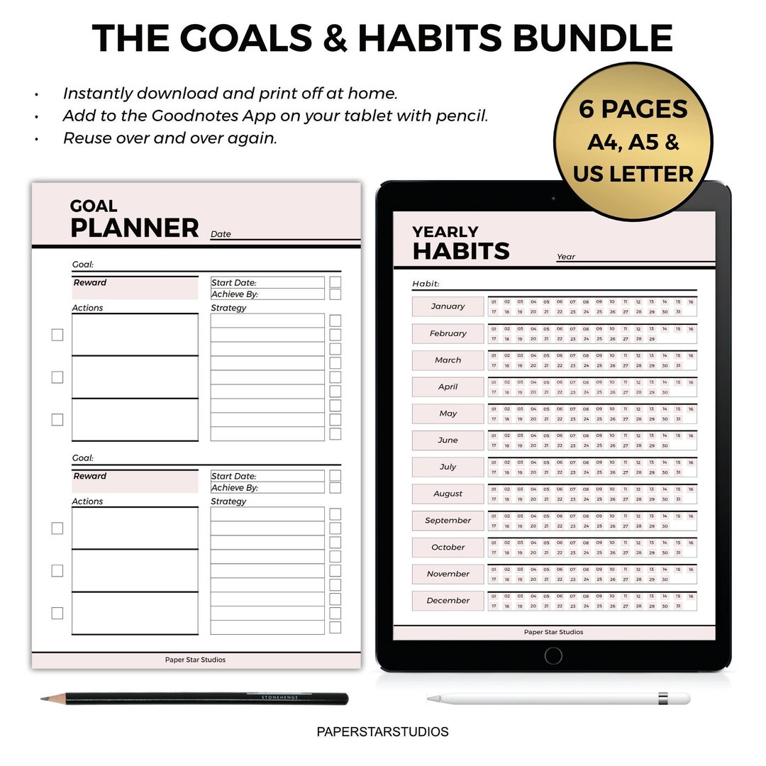 Habits and Goals Tracker Printable, Habit Planner, Habit Tracker, Goal ...
