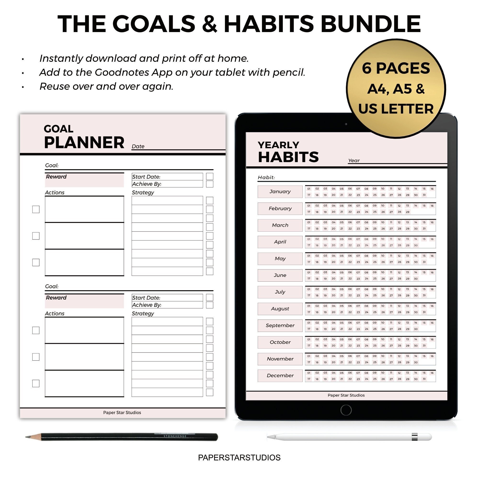 Habits and Goals Tracker Printable, Habit Planner, Habit Tracker, Goal ...