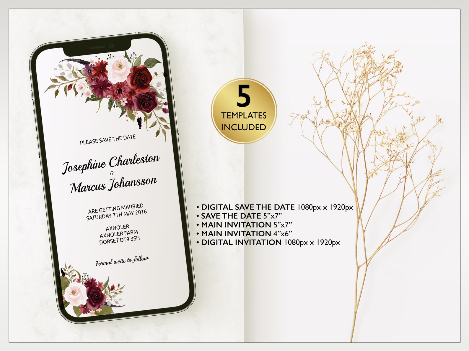BOHEMIAN Editable Wedding Invitation, Invitation Template, Wedding ...