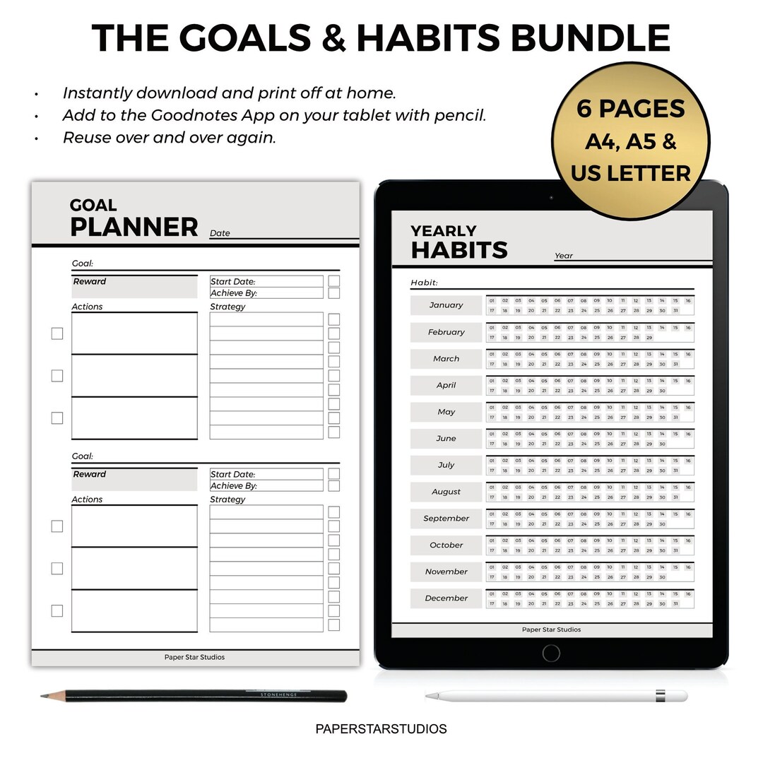 Habits and Goals Tracker Printable, Habit Planner, Habit Tracker, Goal ...