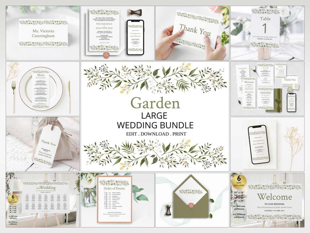 GARDEN Wedding Invitation Bundle, Invitation MEGA Bundle, Editable ...