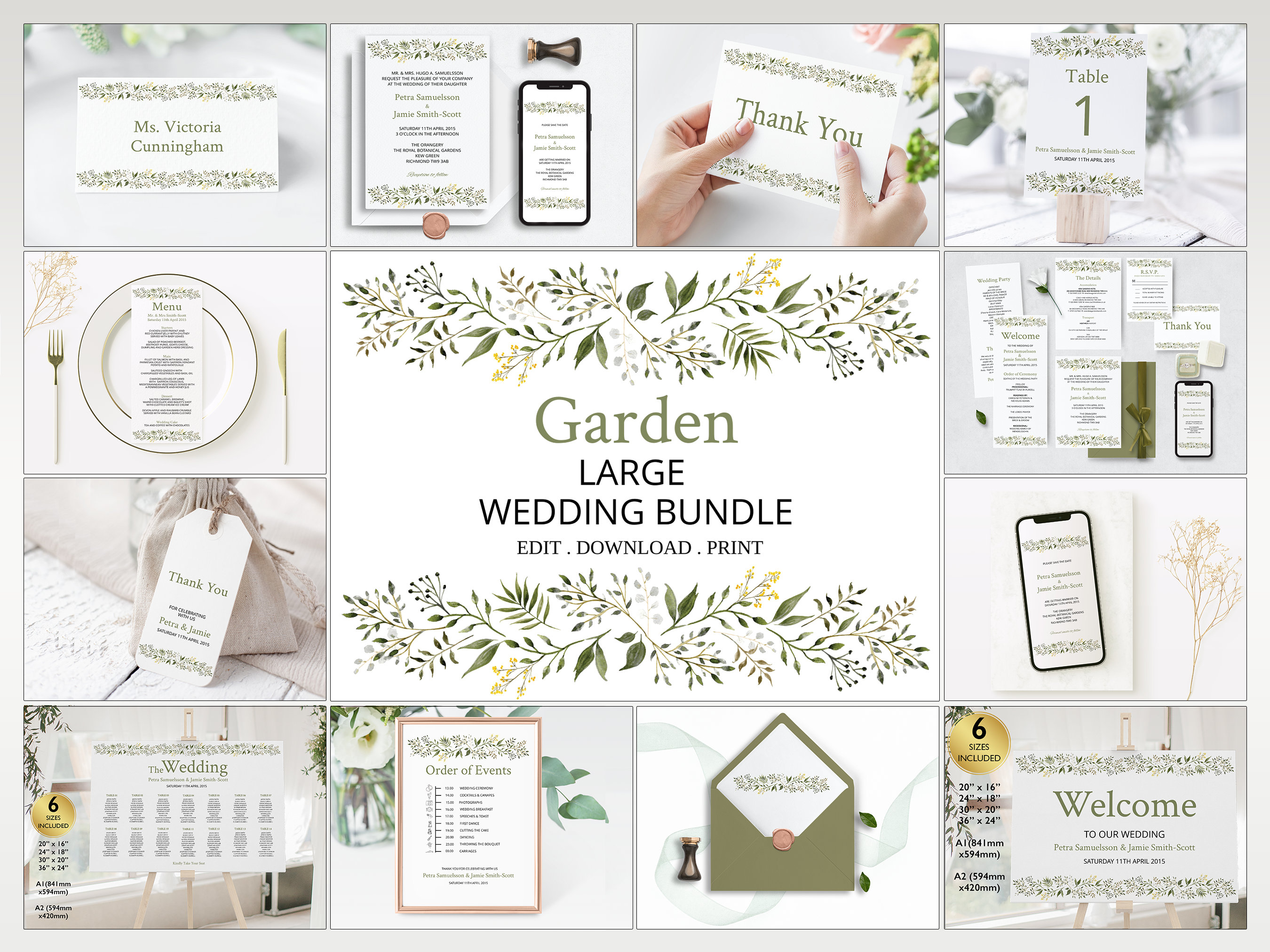 GARDEN Wedding Invitation Bundle, Invitation MEGA Bundle, Editable ...