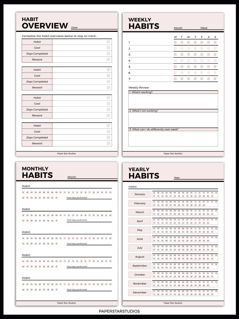 Minimal Habit Tracker Bundle: Weekly, Monthly, Yearly (digital Planner ...
