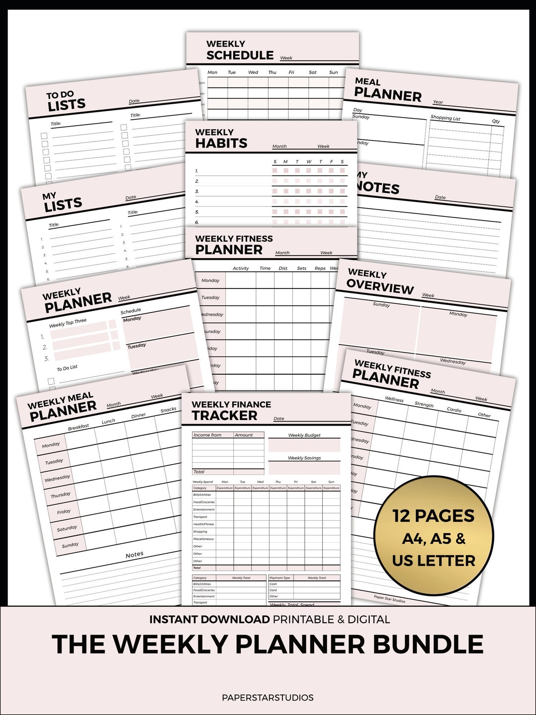 Weekly Planner, Weekly Planner Printable, Weekly Digital Planner ...