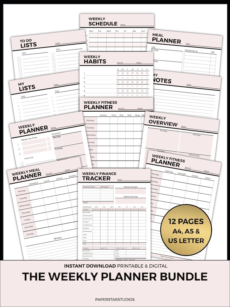 Weekly Planner Weekly Planner Printable Weekly Digital - Etsy