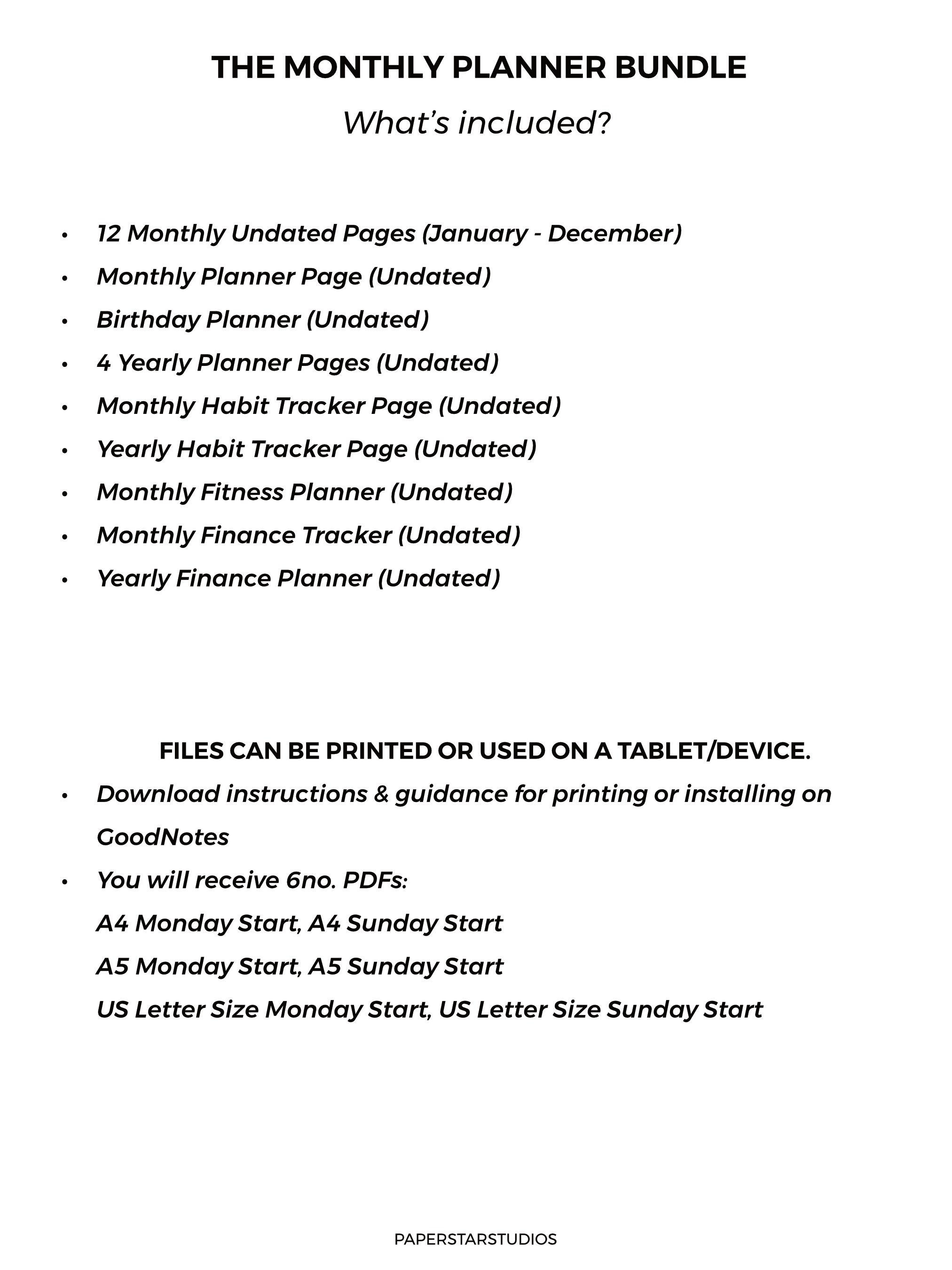 Undated Monthly Planner Printable: Minimal Design, A4/A5/US (digital ...