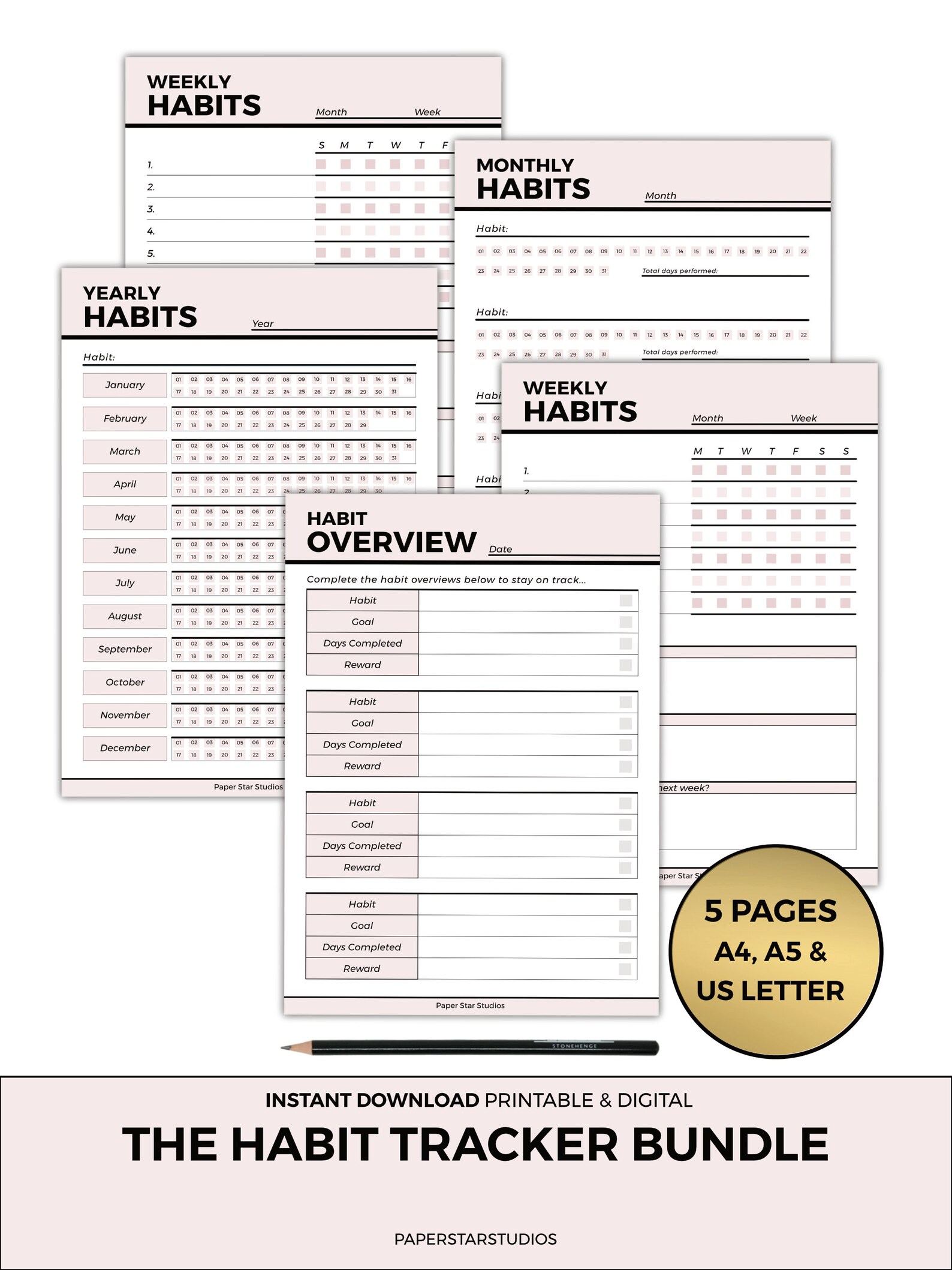 Habit Tracker Printable, Habit Tracker, Habit Planner, Habit Printable ...