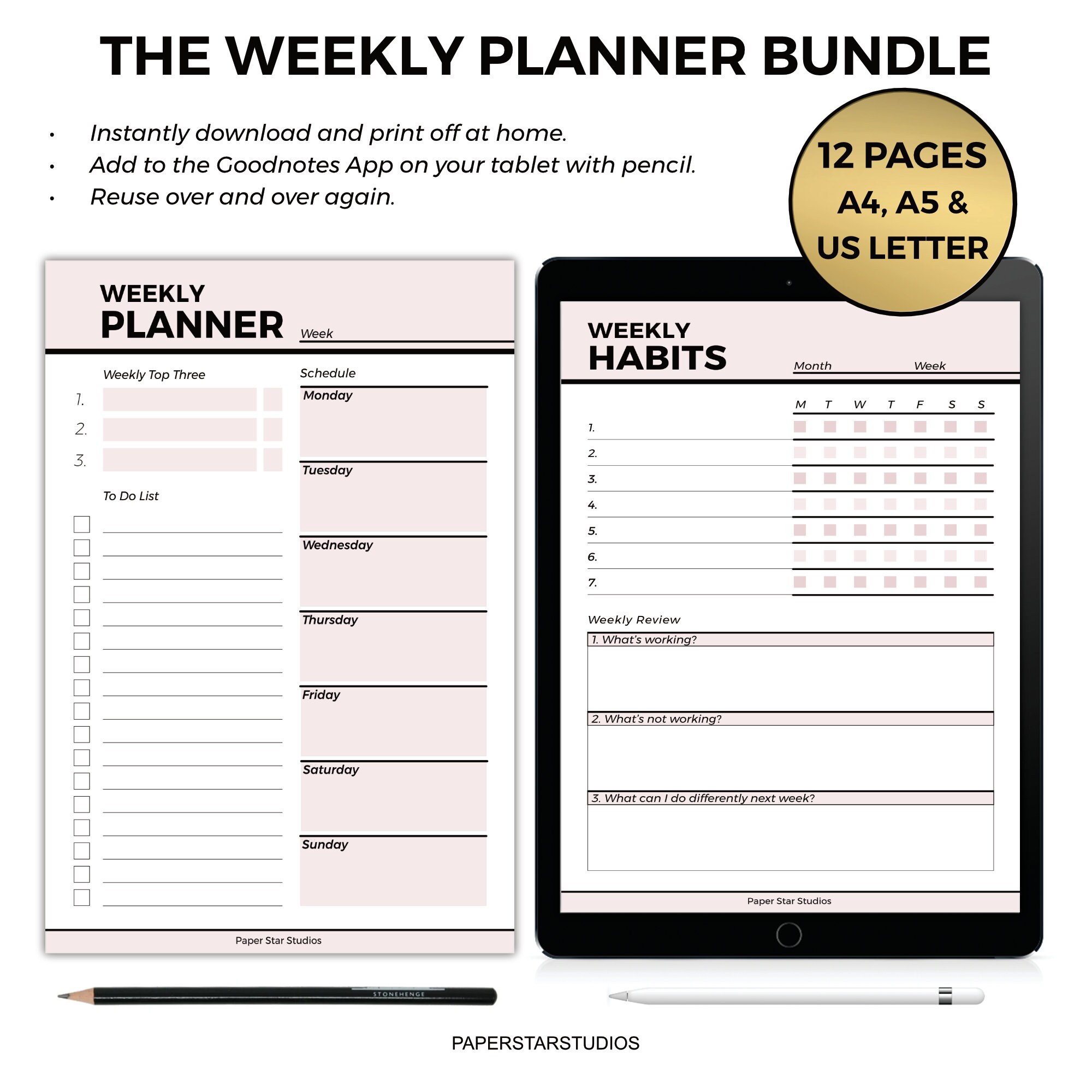 Weekly Planner, Weekly Planner Printable, Weekly Digital Planner ...