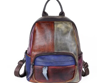 Leather Patchwork Backpack - Etsy