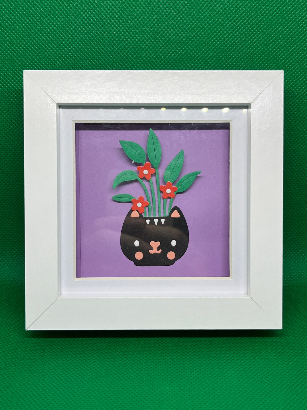 Black Cat 3D Framed Art Cute Cat Wall Decorations Handmade, Framed, Art ...
