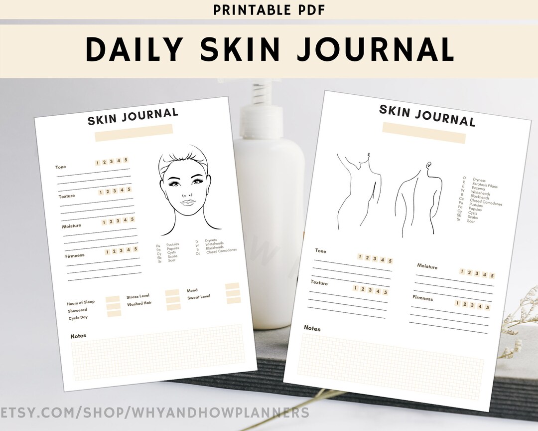 Daily Skin & Acne Journal PDF Printable | Skin Tracker for Face + Body ...