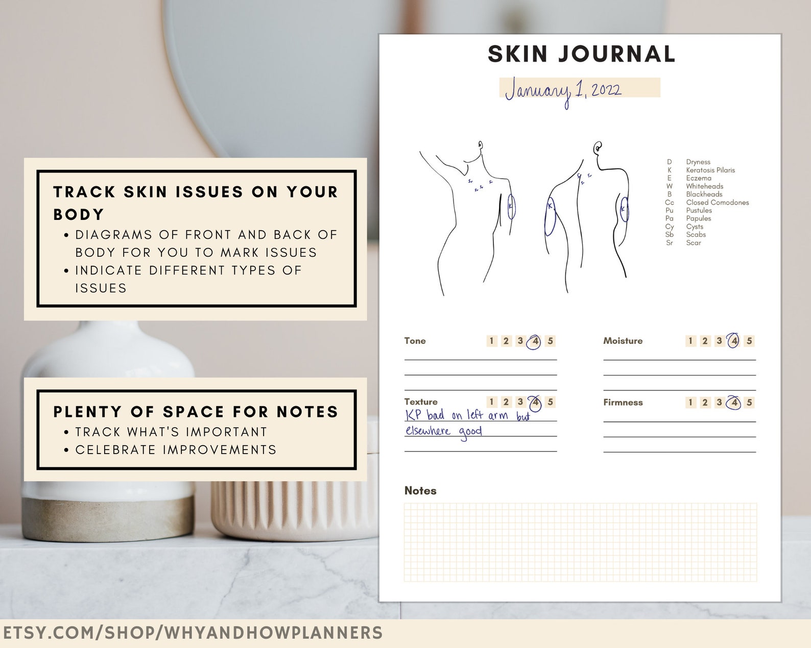 Daily Skin & Acne Journal PDF Printable | Skin Tracker for Face + Body ...